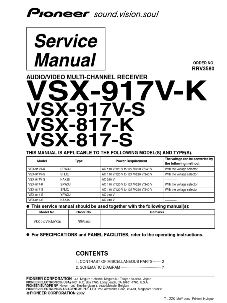 Pioneer Vsx-917v Vsx-817 Rrv3580 Receiver | PDF | Electrical Connector ...