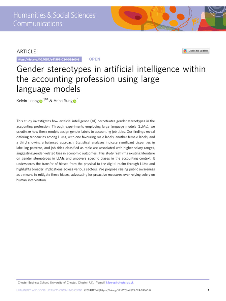 Gender Stereotypes in Artificial Intelligence Within The Accounting ...