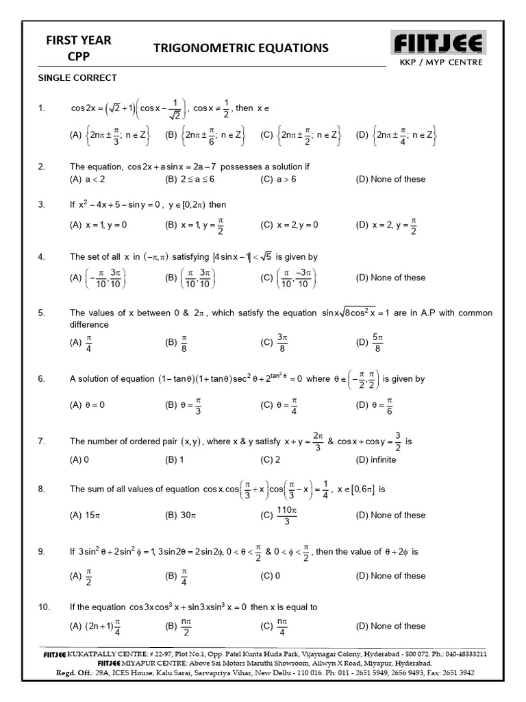 FIRST YEAR - TRIGONOMETRIC EQUATIONS - CPP (MNR) - Final | PDF | Trigonometry | Complex Analysis