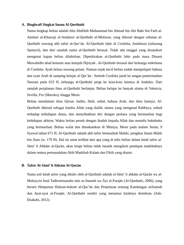 Tafsir Al Qurthubi (Studi Naskah Tafsir) | PDF