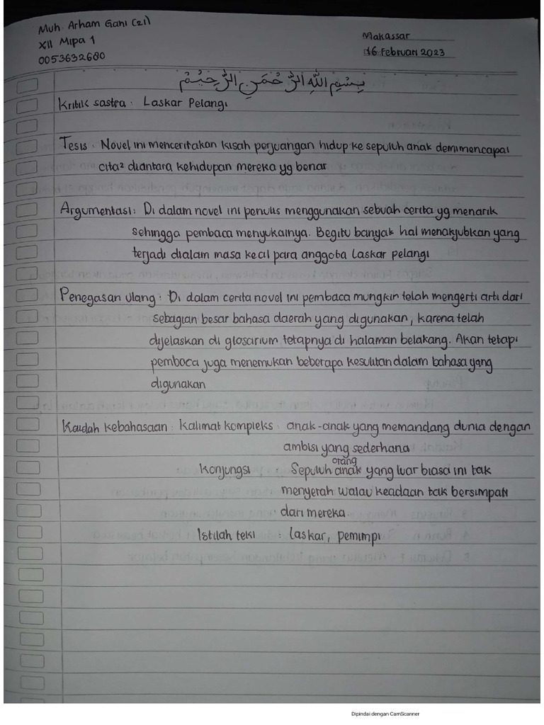 Muh. Arham Gani - XII Mipa 1 - Bhs - Indonesia | PDF