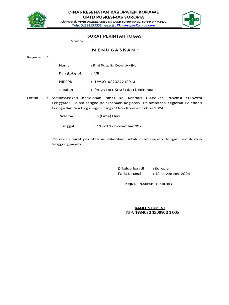 Contoh SPT Puskesmas | PDF