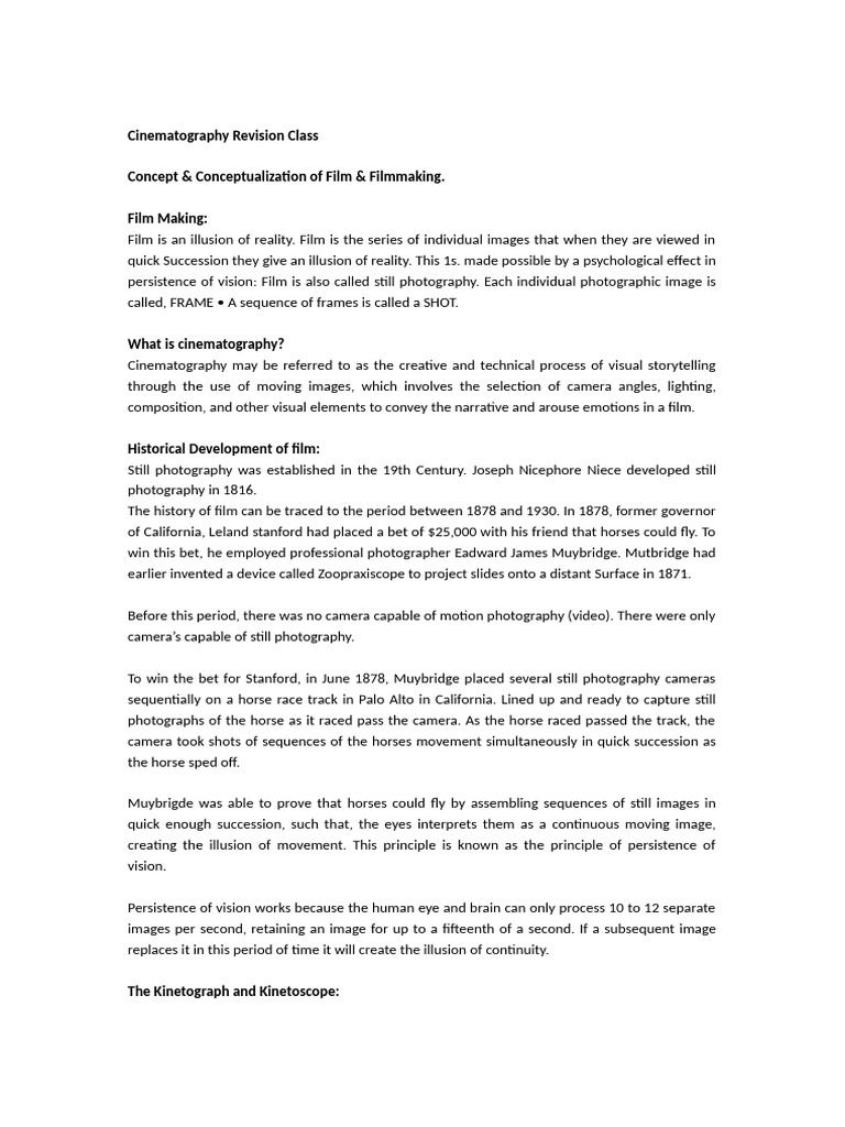 Cinematography Revision Class 2 | PDF | Cinematography | Camera