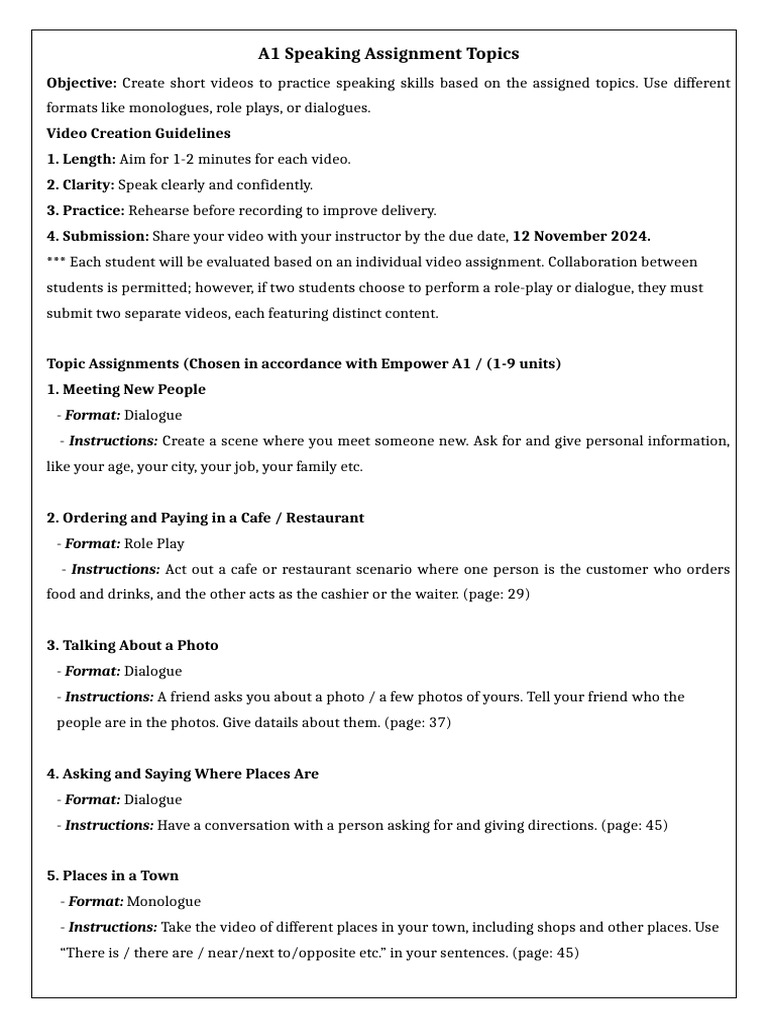 A1 Speaking Topics | PDF | Human Communication