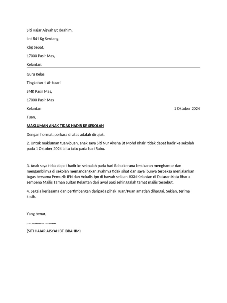 Surat Rasmi Anak Alysha | PDF Surat Rasmi Anak Alysha | PDF