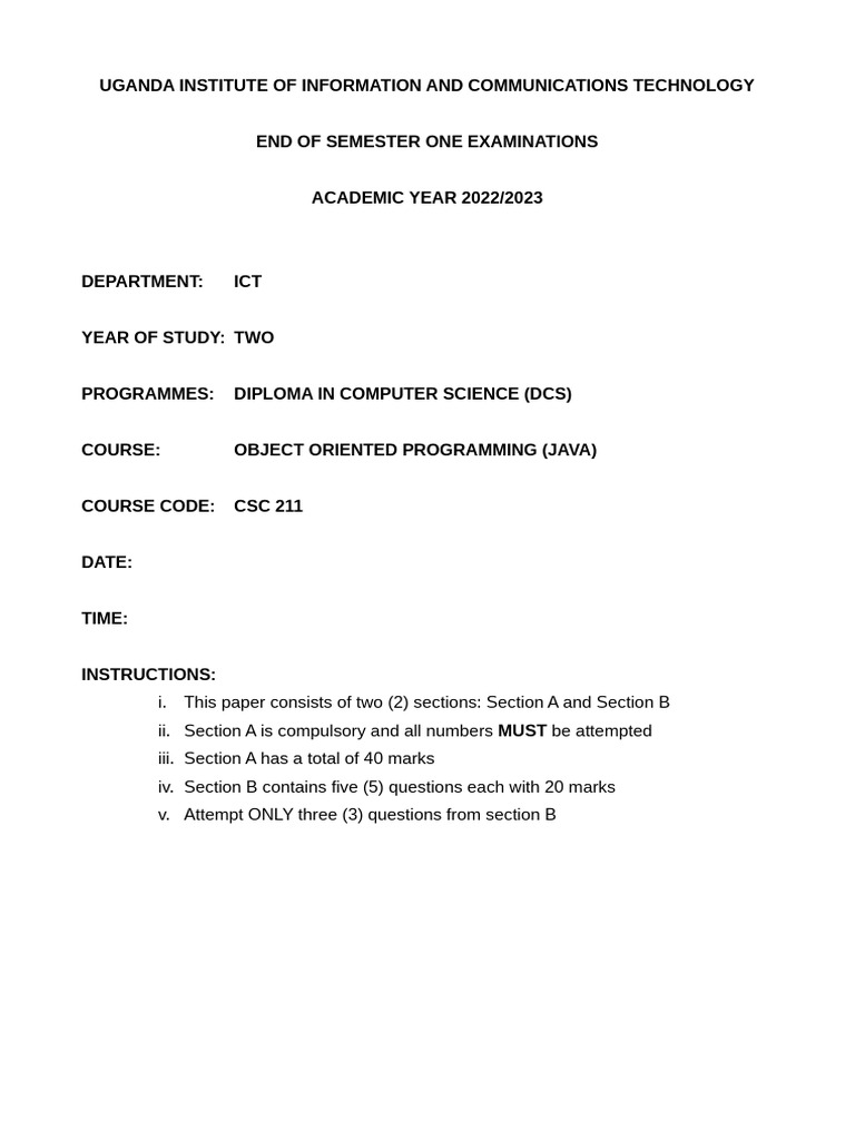 Computer Programming II Exam Dec 2023 | PDF | Method (Computer Programming) | Class (Computer ...