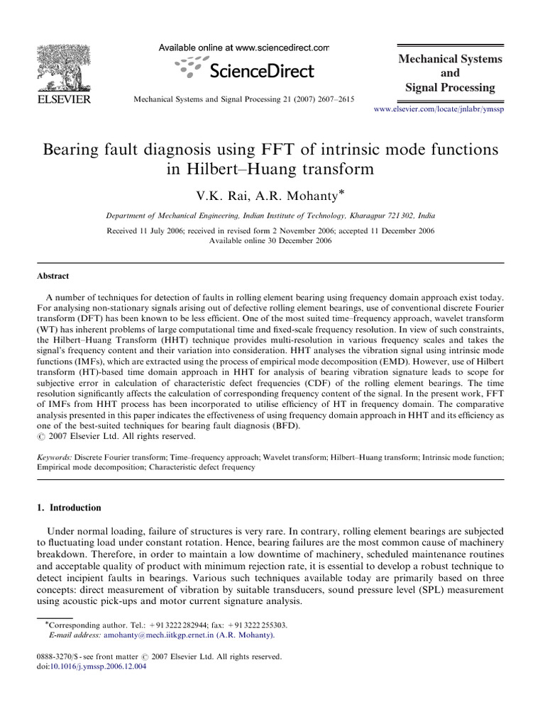 2007 Bearing Fault Diagnosis Using FFT of Intrinsic Mode Functions in ... 2007 Bearing Fault Diagnosis Using FFT of Intrinsic Mode Functions in ...