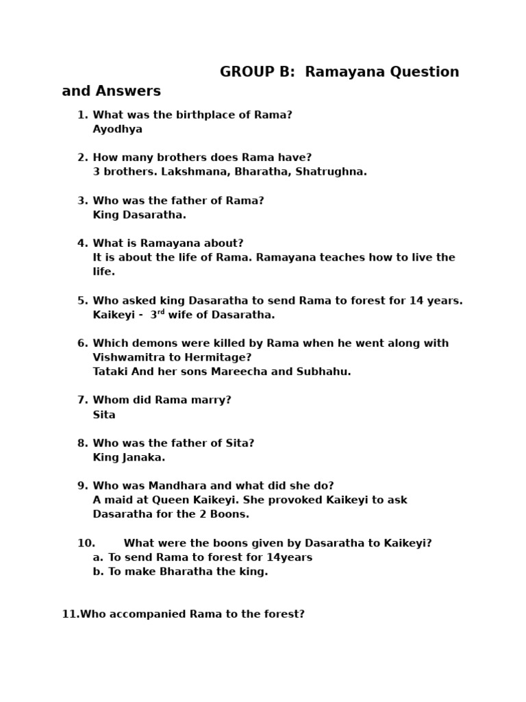Ramayana Story Questions | PDF | Sita | Rama