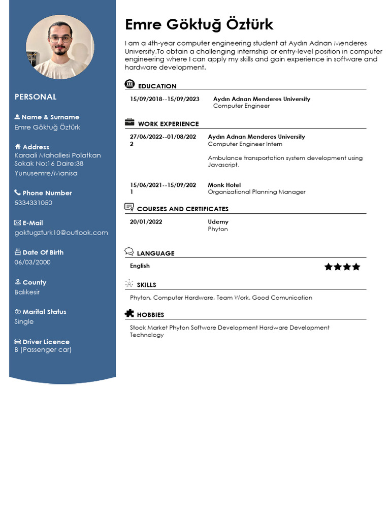 Emre Göktuğ Öztürk CV | PDF | Computer Engineering | Computer Science