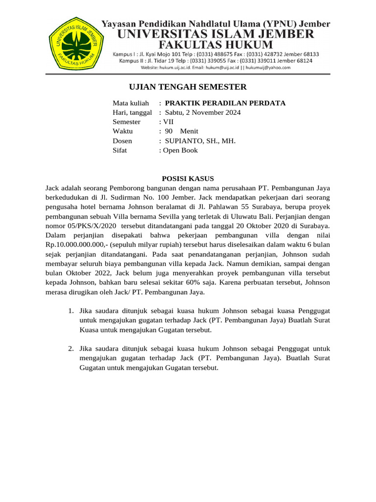 UTS Praktik Perdata 2024 | PDF