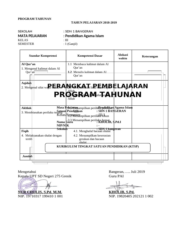 Prota Pai Kls 3 2018-2019 | PDF