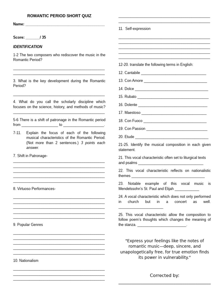 Romantic Period Music Quiz | PDF | Romantic Music