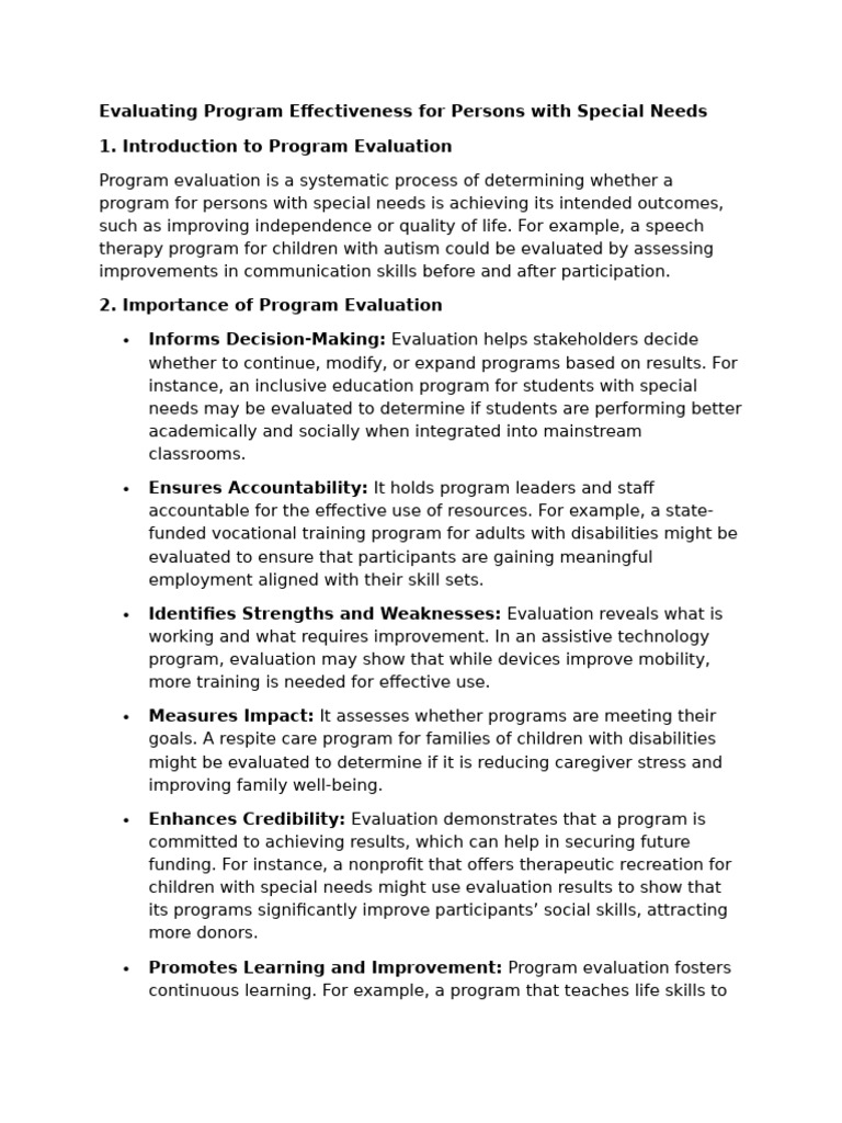 Evaluating Program Effectiveness For Persons With Special Needs | PDF | Evaluation | Program ...