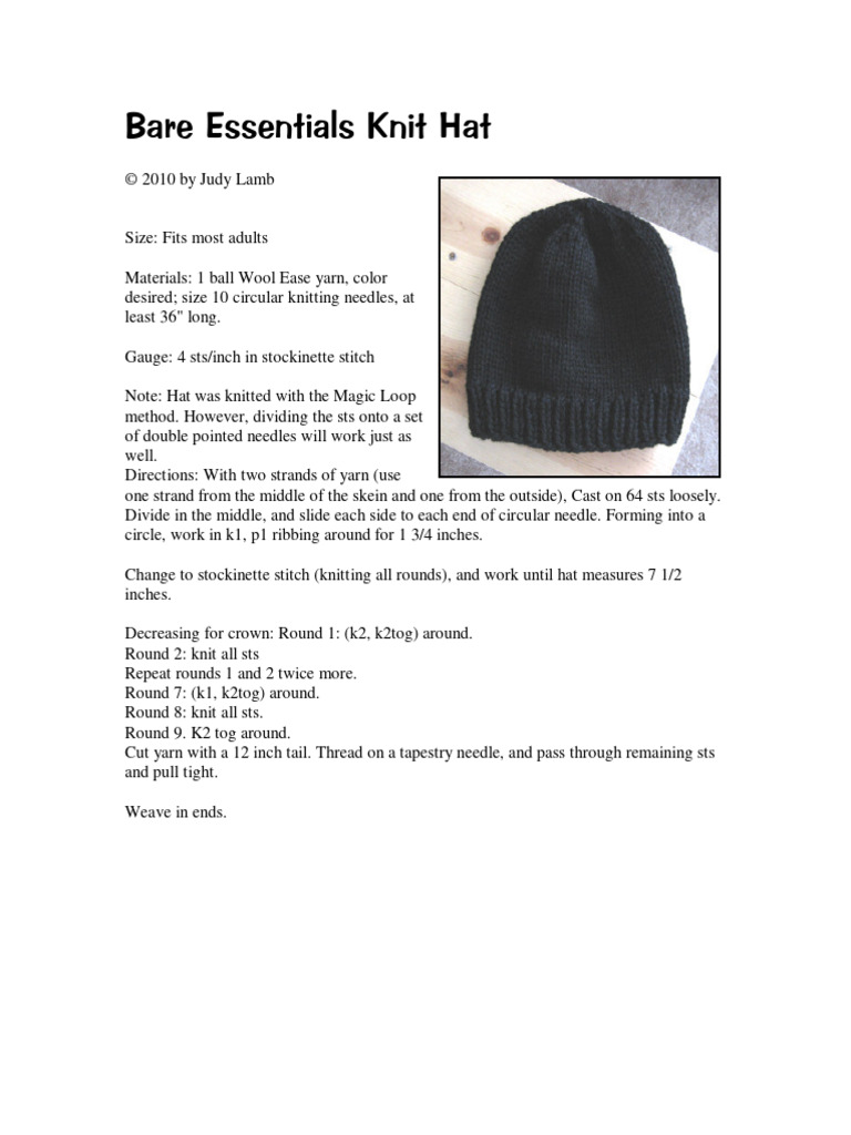 Bare Essentials Knit Hat | PDF | Home & Garden