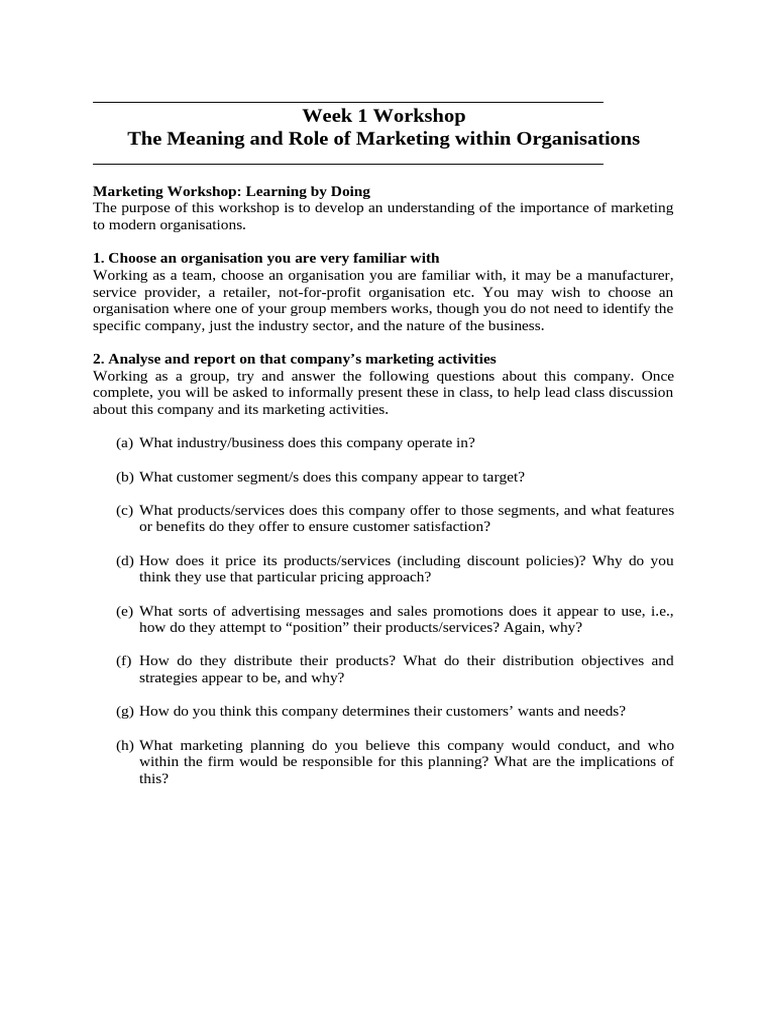 Week 1 Workshop | PDF | Business