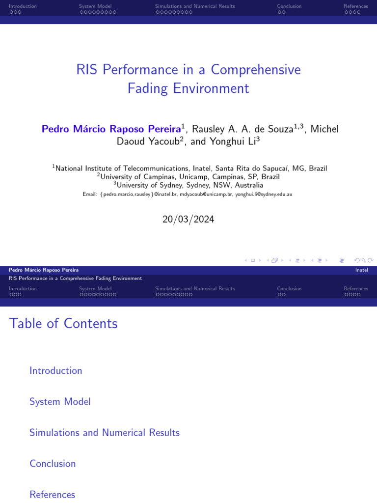 Beamer RIS Performance in A Comprehensive Fading Environment | PDF | Simulation
