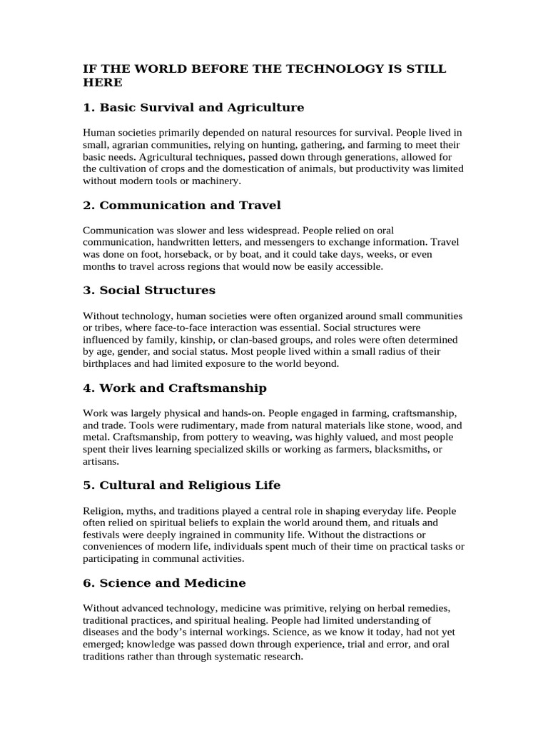 The World Before Technology | PDF | Agriculture | Society