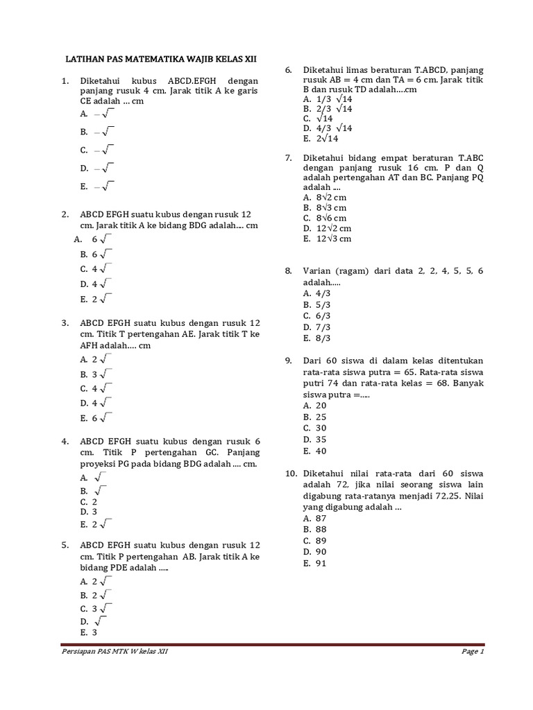 Latihan Pas Matematika Wajib | PDF | Metode & Bahan Ajar
