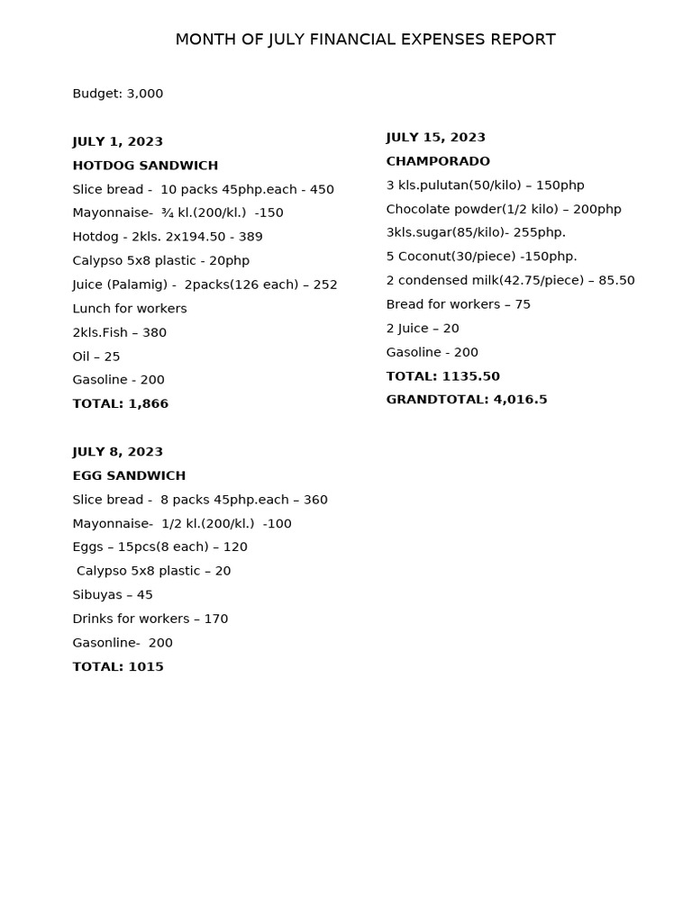 July Financial Expenses Overview | PDF