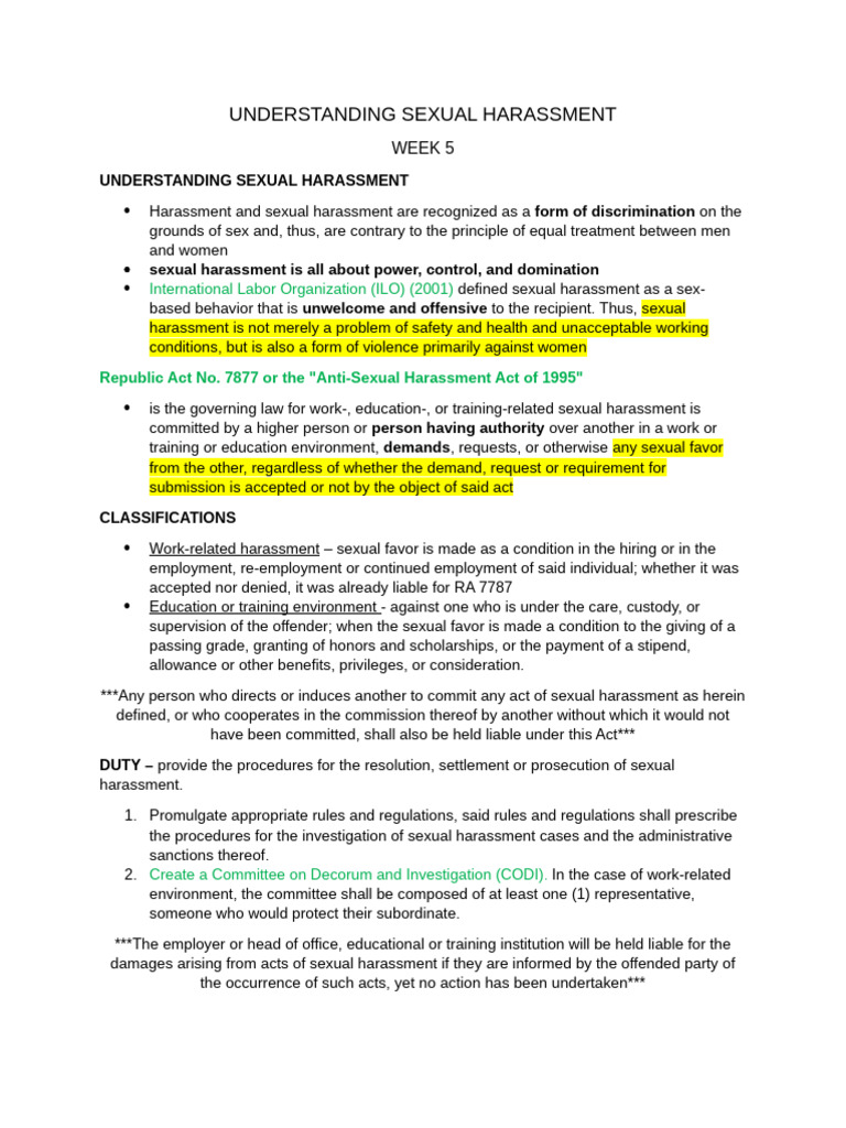 WEEK 5 - UNDERSTANDING SEXUAL HARASSMENT | PDF | Sexual Harassment ...