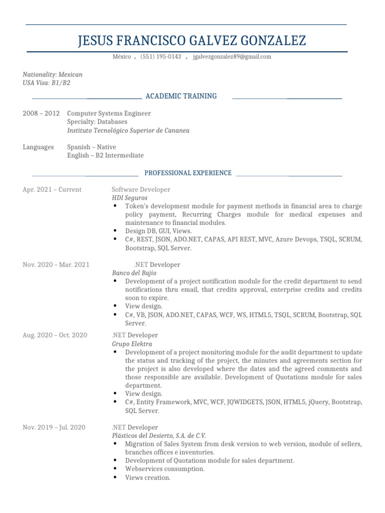 Resume - Jesus Galvez | PDF | Entity Framework | Computing
