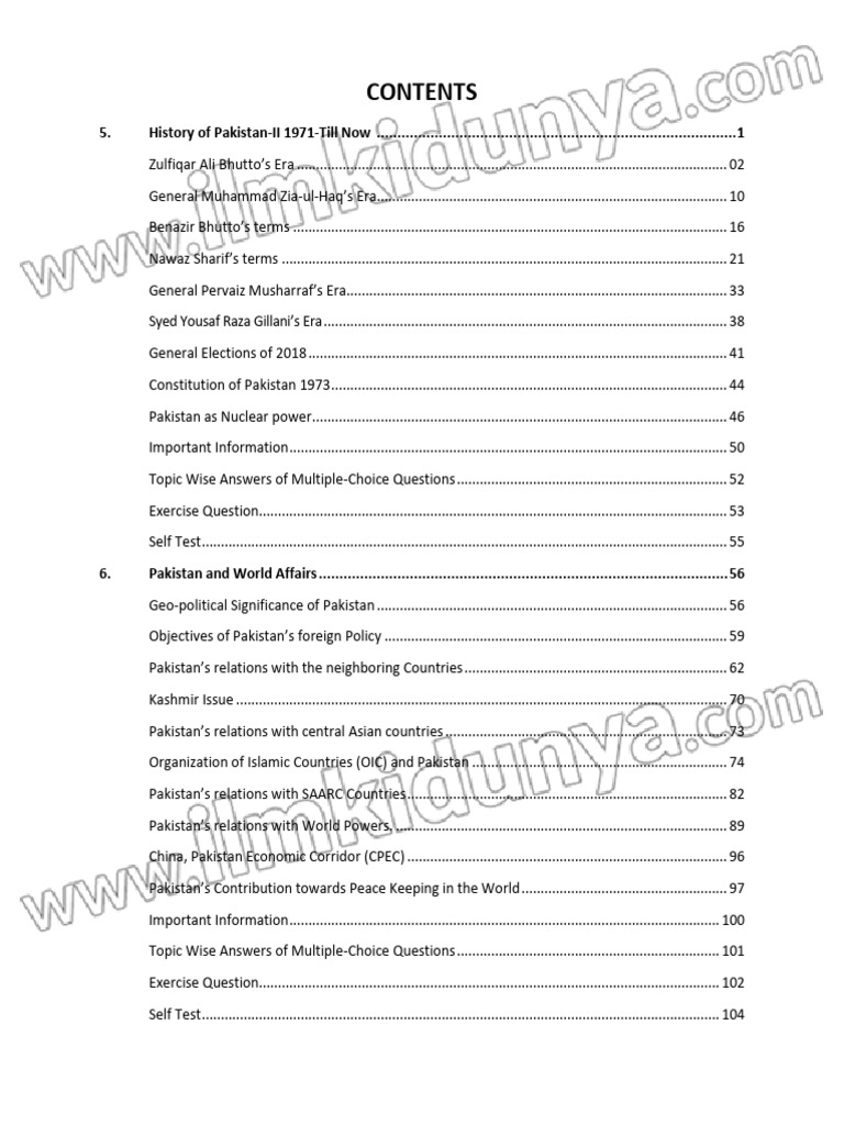 10th Class Nots em Pak Studies Table of Content | PDF | Pakistan ...