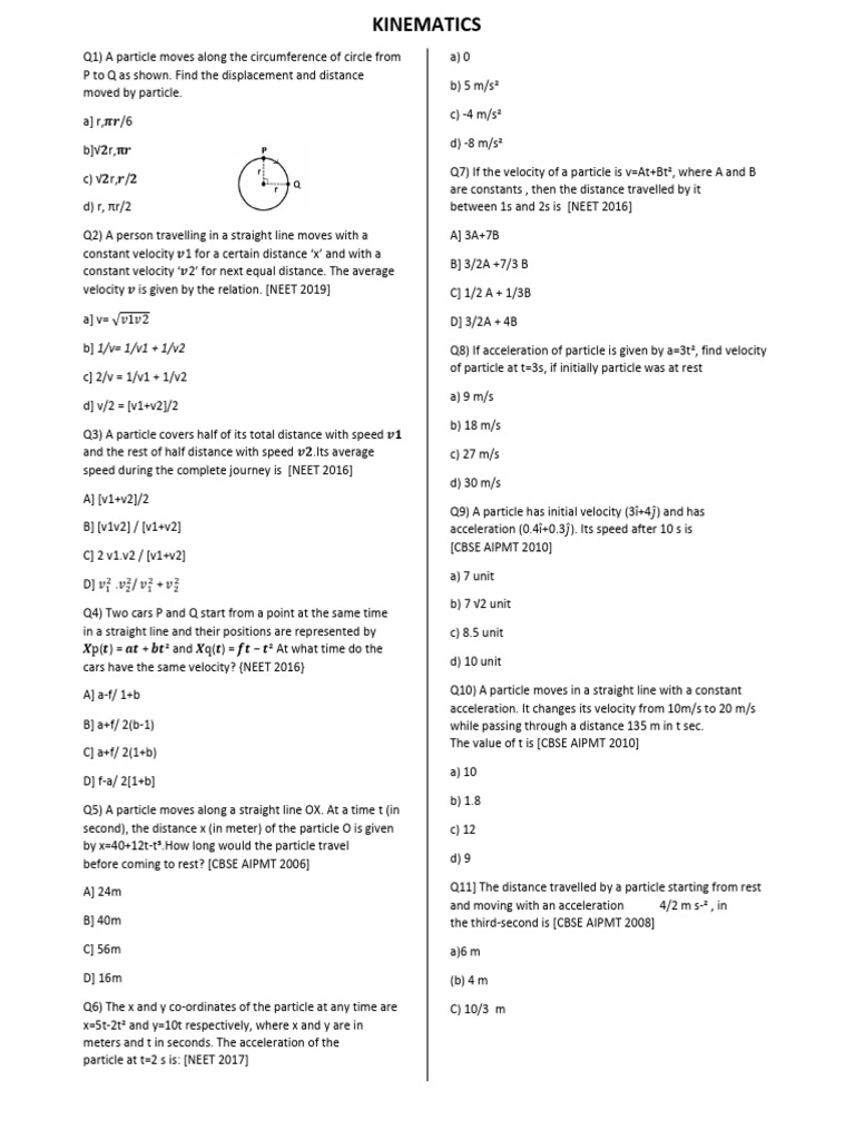 Kinematics Questions MCQ | PDF | Acceleration | Projectiles