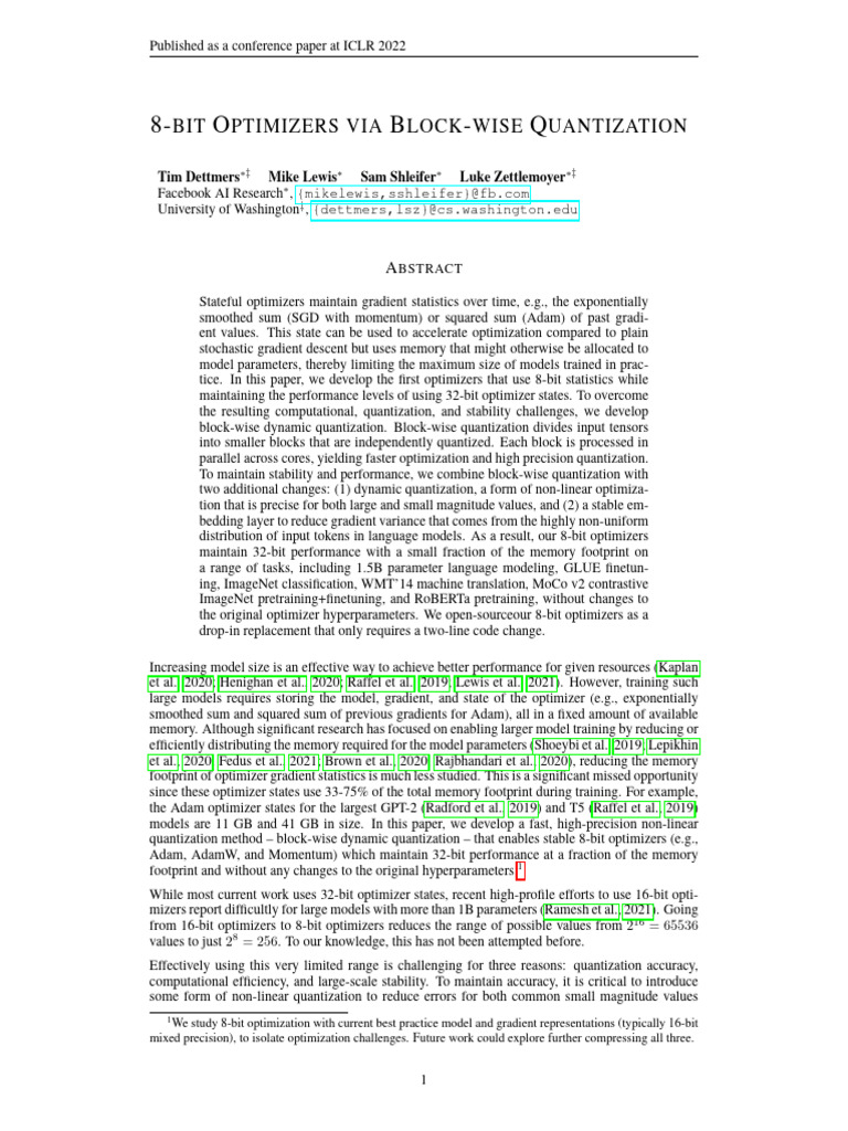8 Bit Optimizers Via Block Wise Quantization Pdf Parallel Computing Data Type