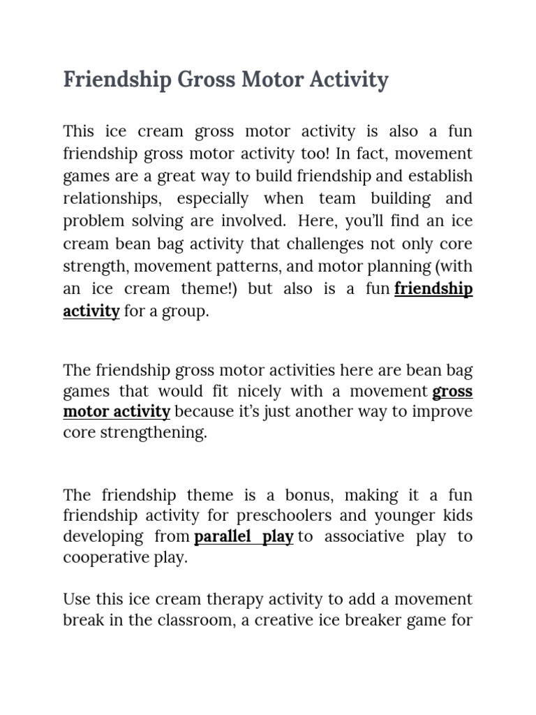 Act Friendship Motor Skill Activity | PDF | Learning | Cognition