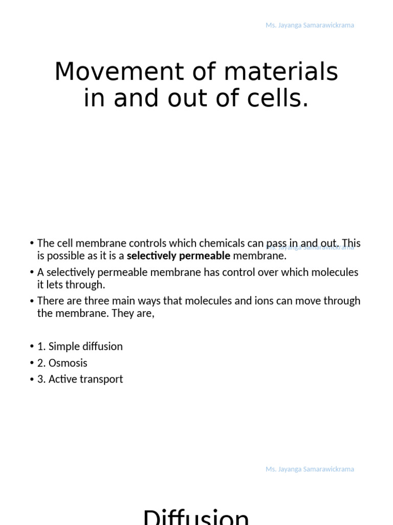 Movement of Materials in and Out of Cells | PDF | Diffusion | Cell Membrane