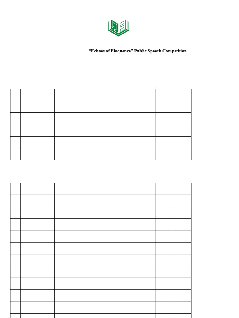 Rubric For Judging "Echoes of Eloquence" Speech Competition. | PDF ...
