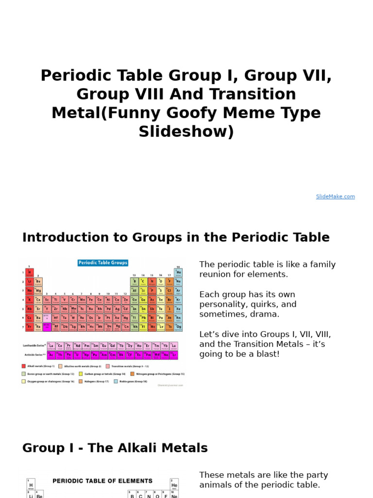 Group I, VII, VIII Elements Explained | PDF | Periodic Table | Chemistry