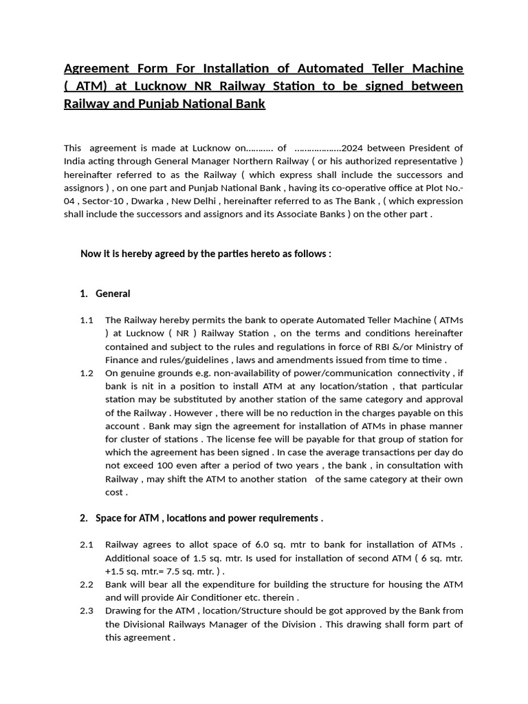 Agreement Form For Installation of Automated Teller Machine | PDF ...