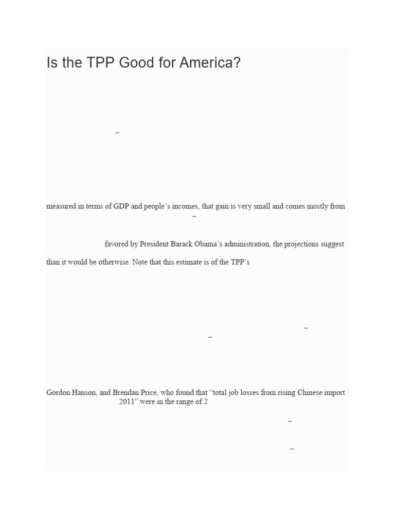 Impact of TPP on U.S. Economy | PDF | Trans Pacific Partnership | Economics
