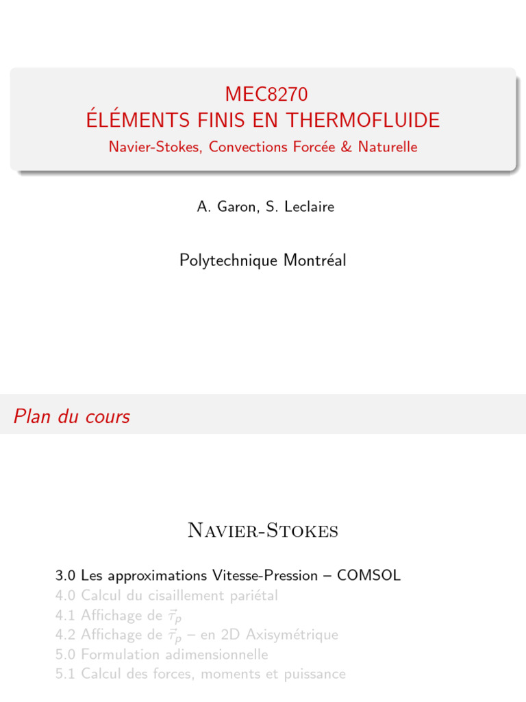 Approximations Vitesse-Pression COMSOL | PDF | Équations de Navier ...