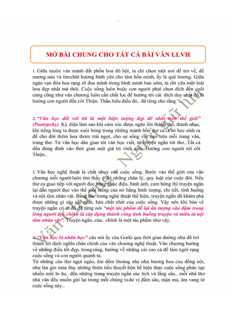 M Bài Chung Cho Các Bài Văn Llvh-1 | PDF