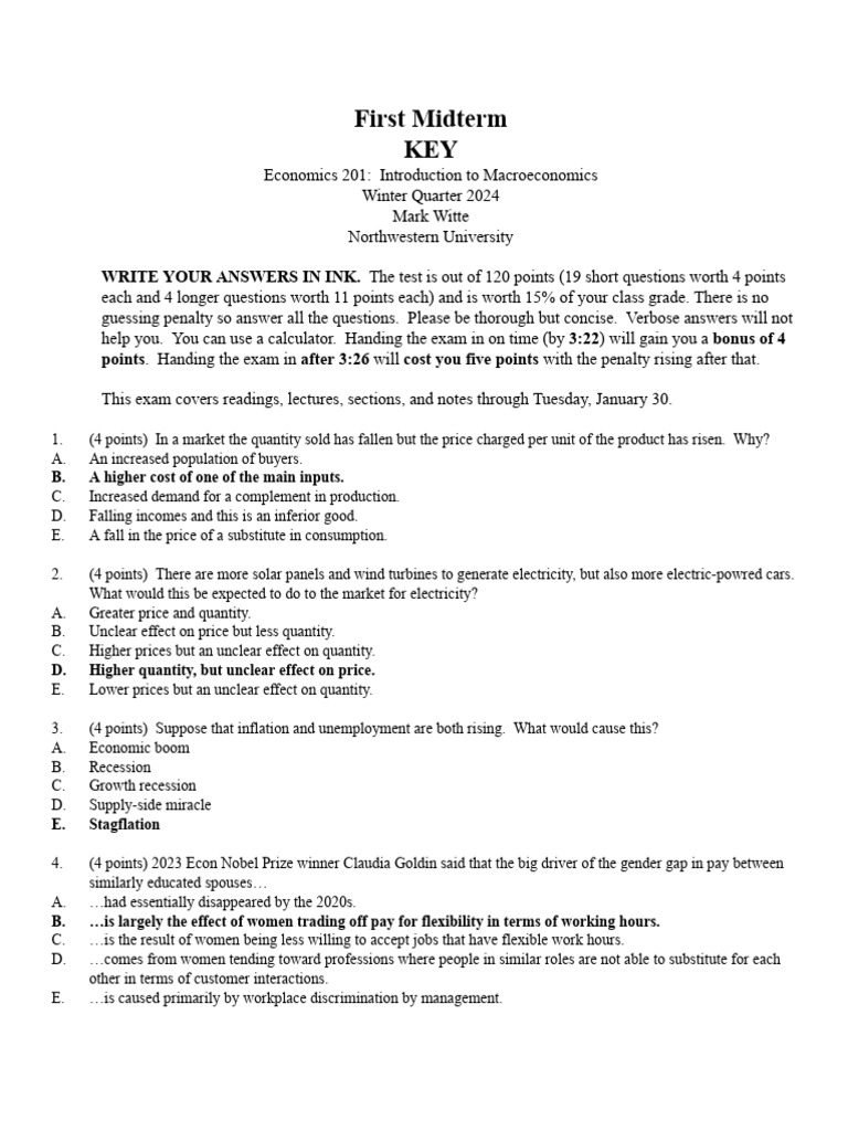 Econ 201 Midterm 1 Instructions | PDF | Monopoly | Demand