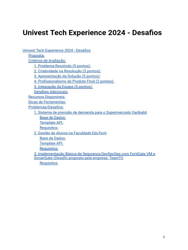 Desafios Univest Tech Experience 2024 | PDF | Bancos de dados | Usabilidade