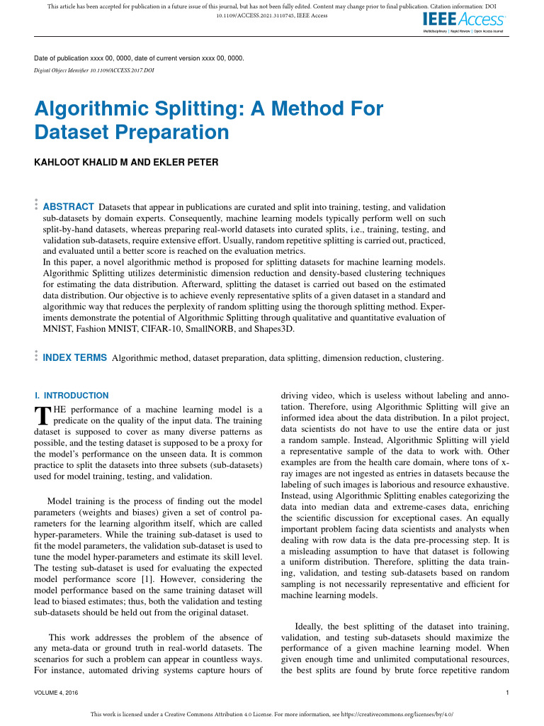 Algorithmic Splitting A Method For Dataset Prepara | PDF | Cluster ... Algorithmic Splitting A Method For Dataset Prepara | PDF | Cluster ...