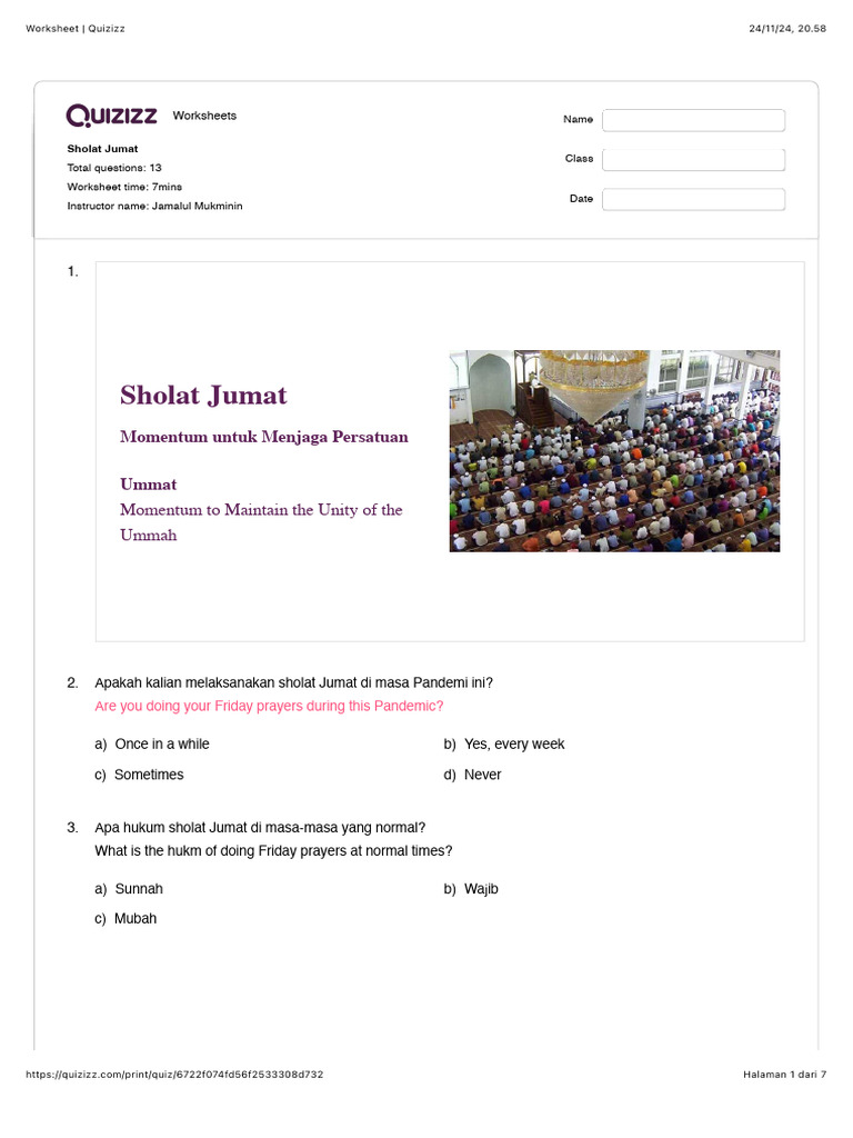 Worksheet - Quizizz | PDF