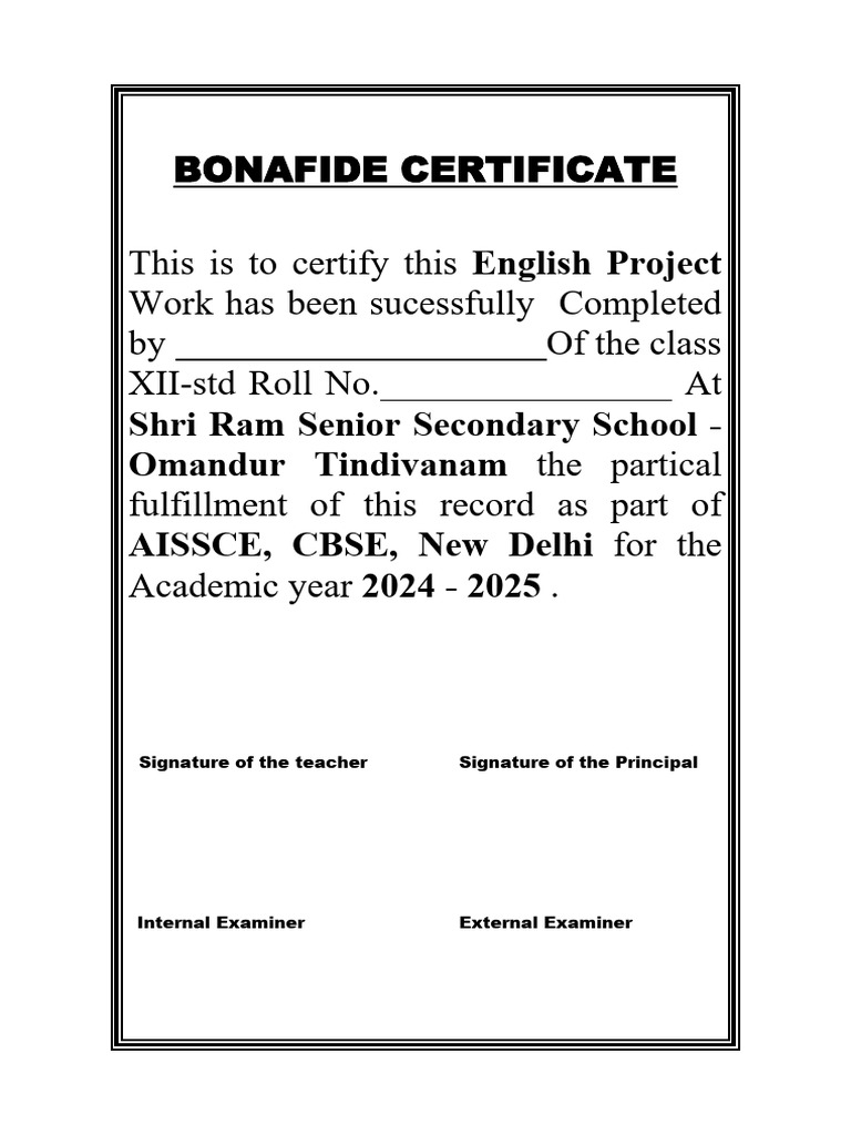 Bonafide Certificate - PDF For English | PDF