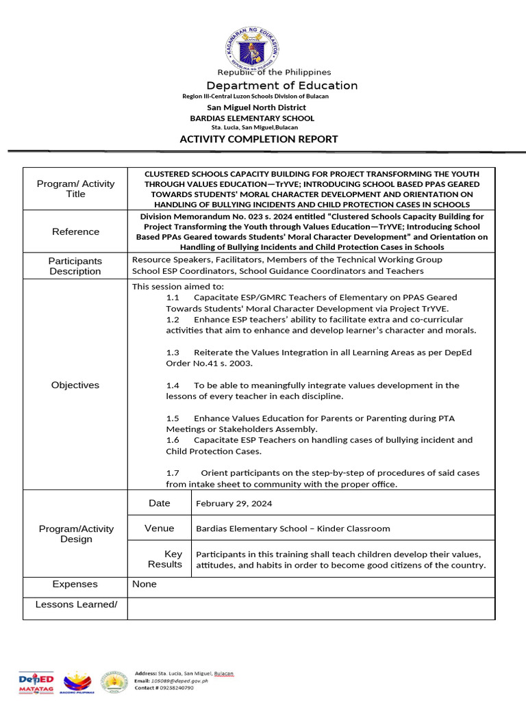 Acr-Project Tryve (Bardias) | PDF | Teachers | Behavior Modification