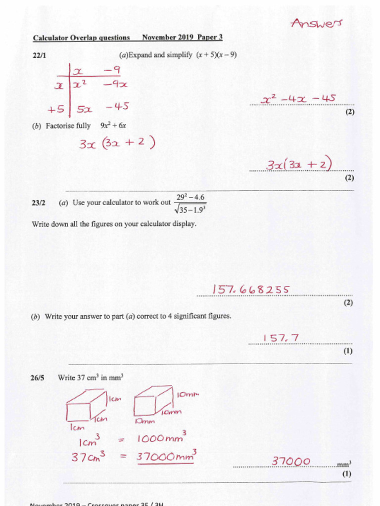 Cross Over Answers Nov 19 Paper 3 | PDF