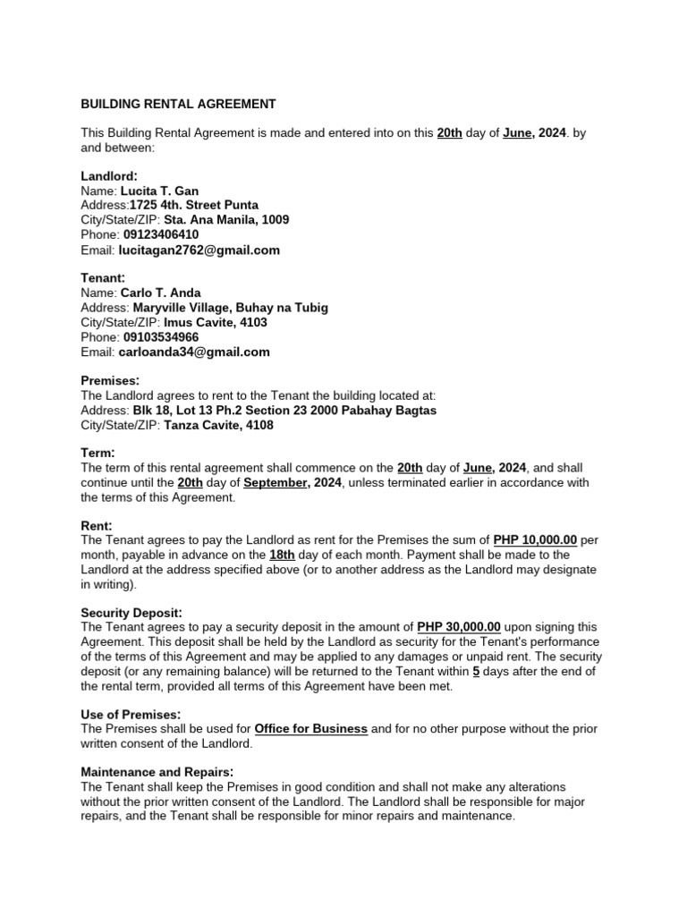 Building Rental Agreement 2024 | PDF | Leasehold Estate | Landlord