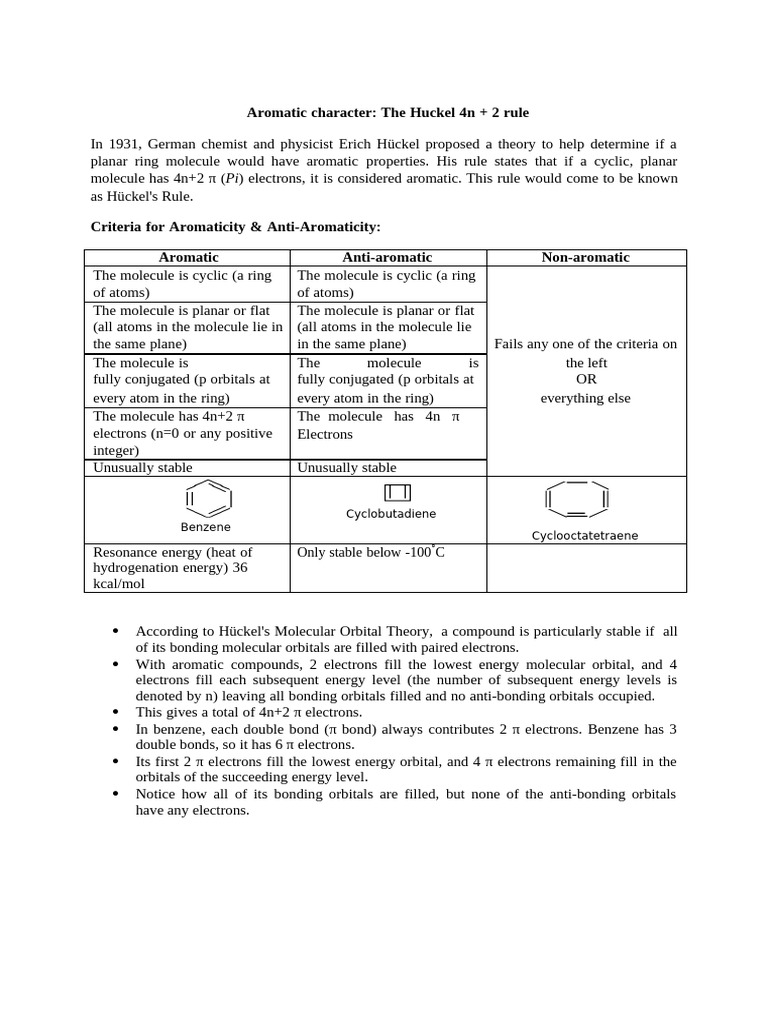 Aromatic Characters, Huckel's Rule | PDF | Aromaticity | Molecules Aromatic Characters, Huckel's Rule | PDF | Aromaticity | Molecules