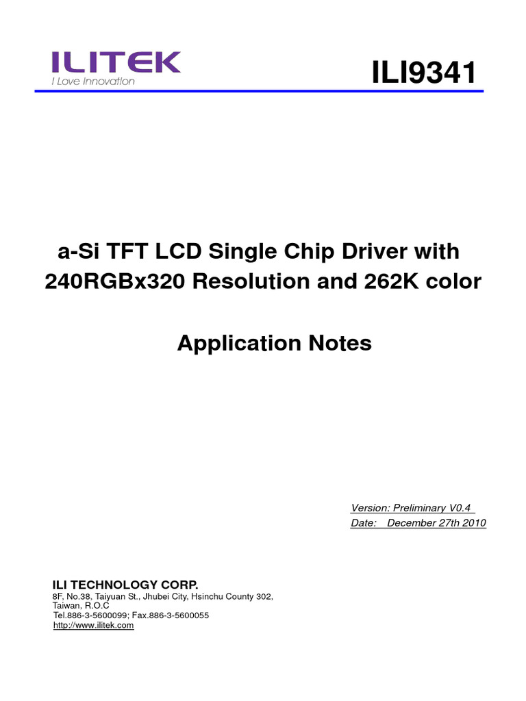 ILI9341 LCD Driver Application Notes | PDF | Manufactured Goods ...
