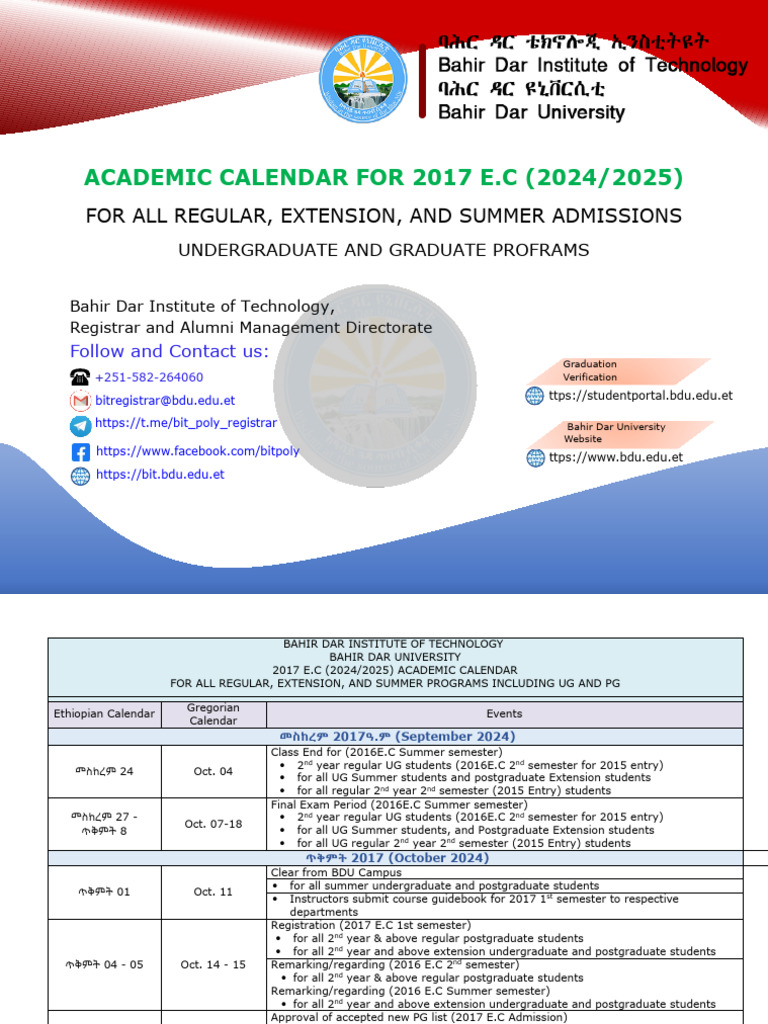 BDU 2017 E.C Academic Calendar | PDF | Postgraduate Education ...