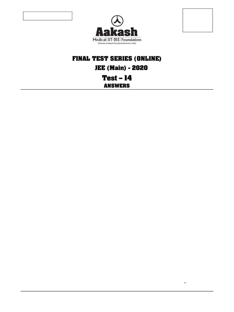 FTS-14 - JEE (Main) - Phase-3 - 22-04-2020 Soln. | PDF | Chemical ...
