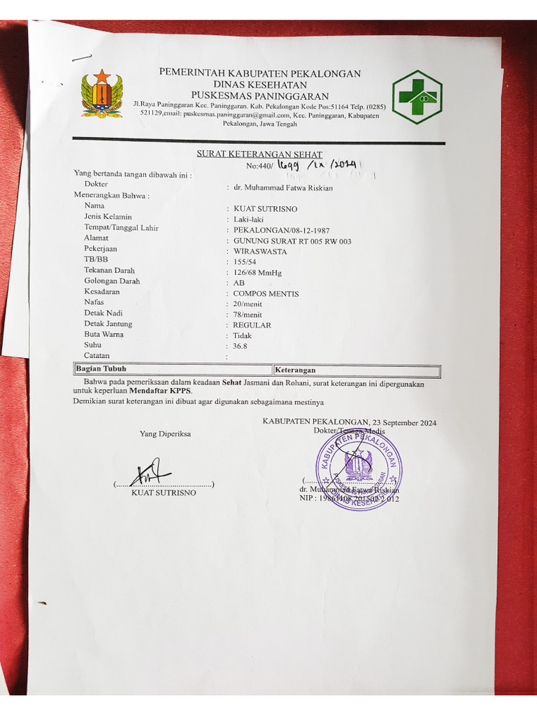 Surat Sehat Puskesmas | PDF