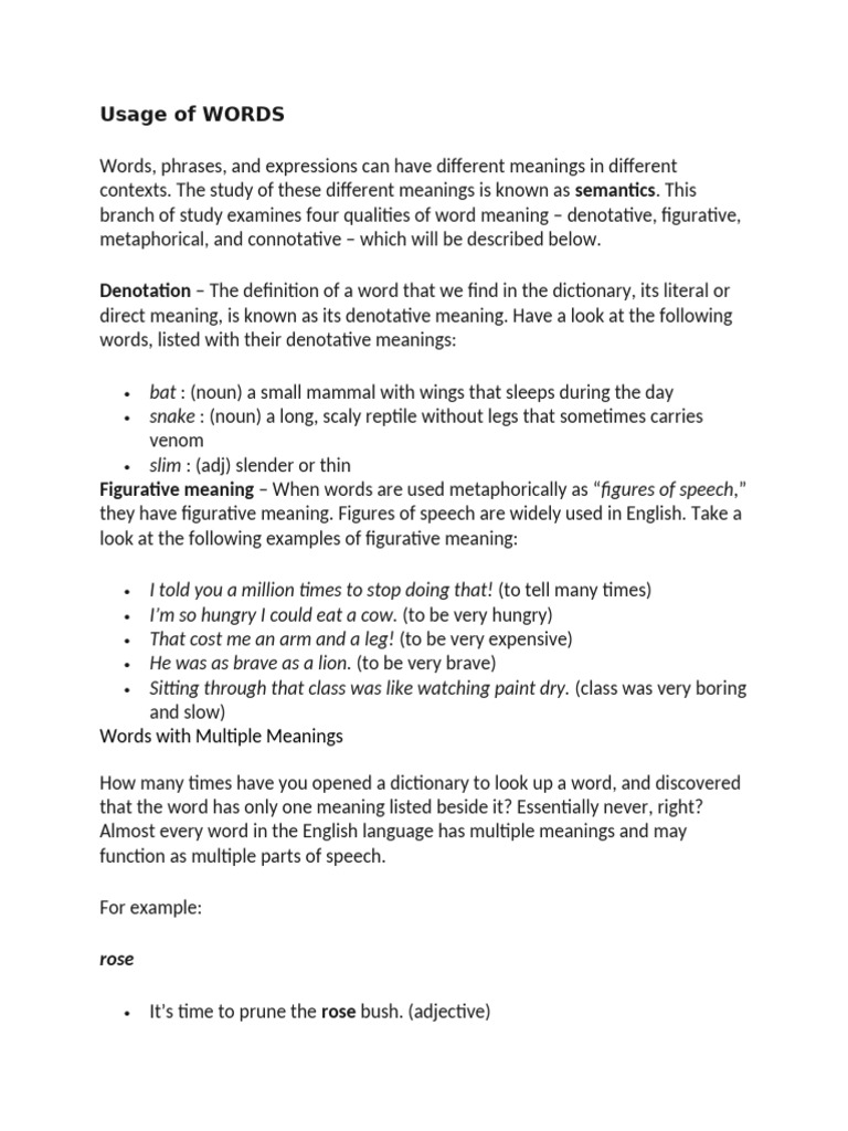 2 Usage of WORDS | PDF | Semantics | Verb